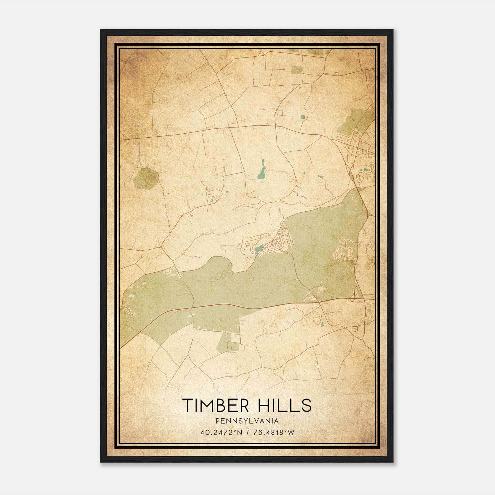 Vintage Timber Hills Pennsylvania Map Poster, Timber Hills PA City Road ...