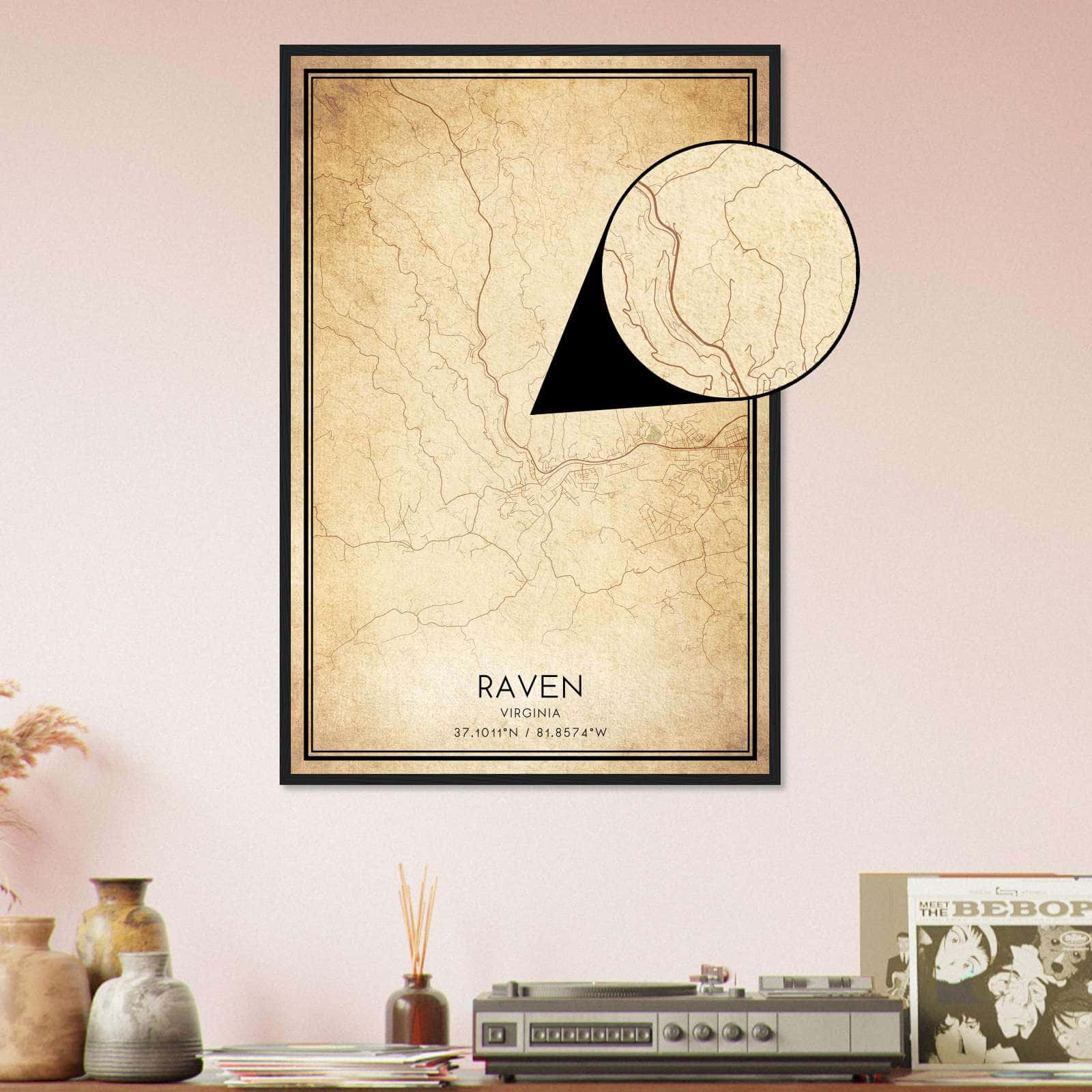 Vintage Raven Virginia Map Poster, Raven VA City Road Wall Art Print ...