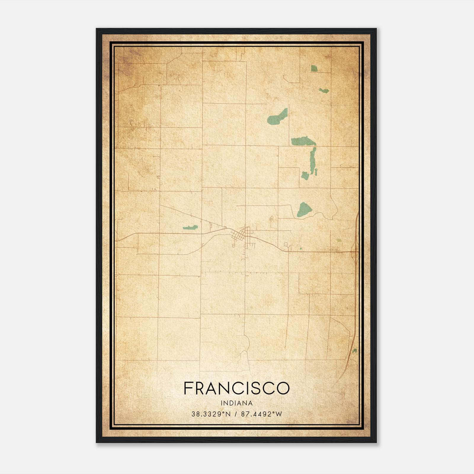 Vintage Francisco Indiana Map Poster, Francisco IN City Road Wall Art ...