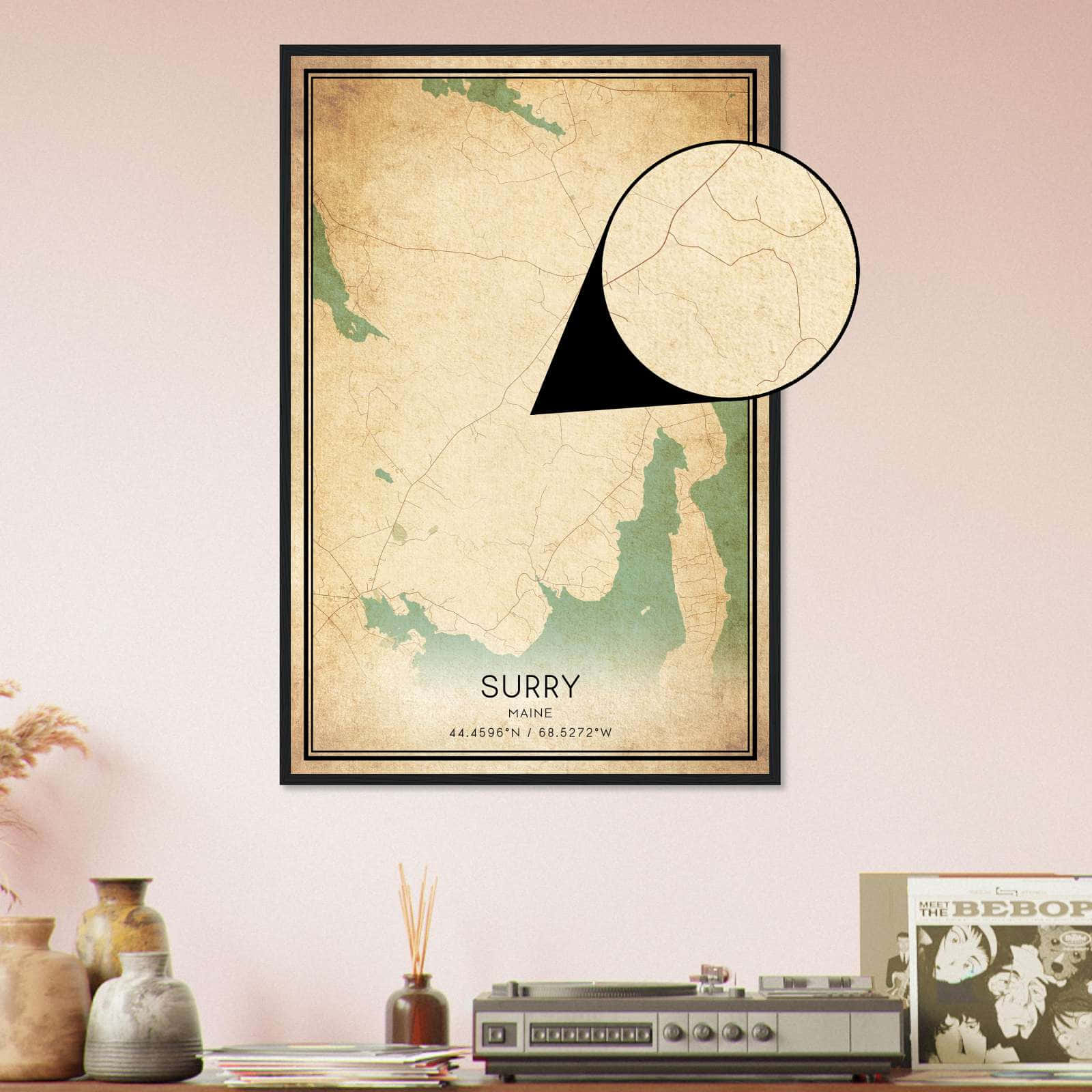 Vintage Surry Maine Map Poster, Surry ME City Road Wall Art Print ...