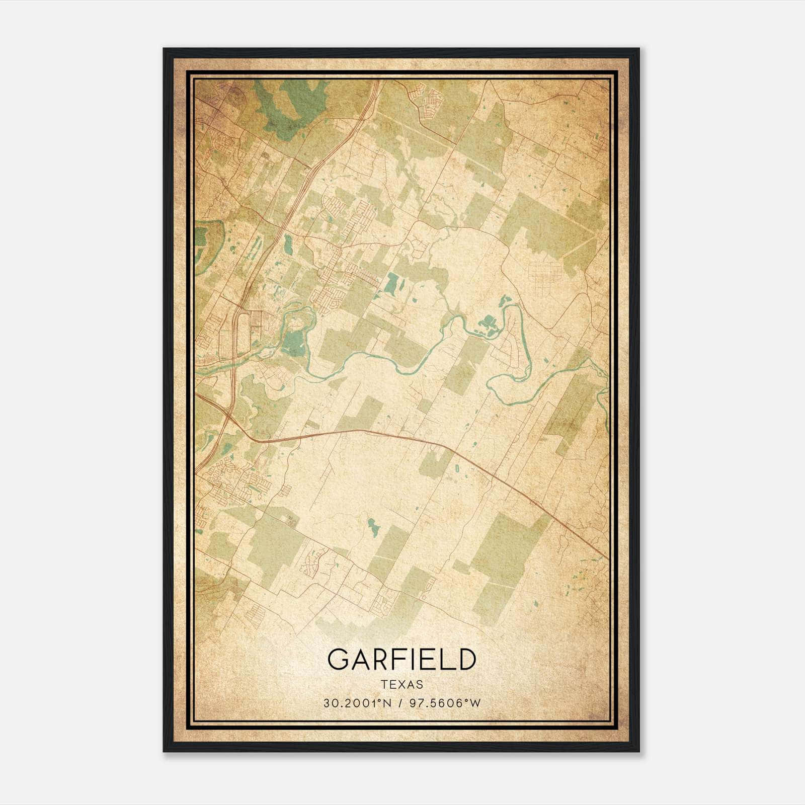 Vintage Garfield Texas Map Poster, Garfield TX City Road Wall Art Print ...