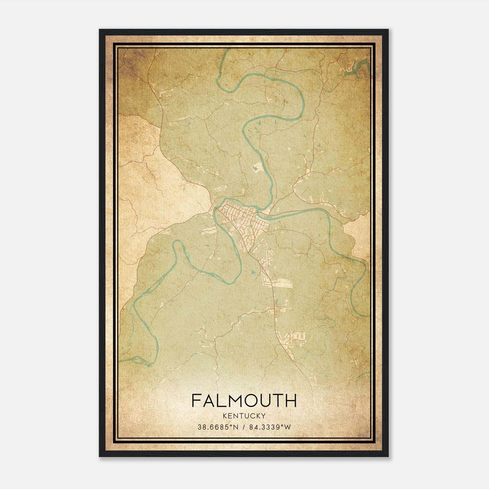 Vintage Falmouth Kentucky Map Poster, Falmouth KY City Road Wall Art ...