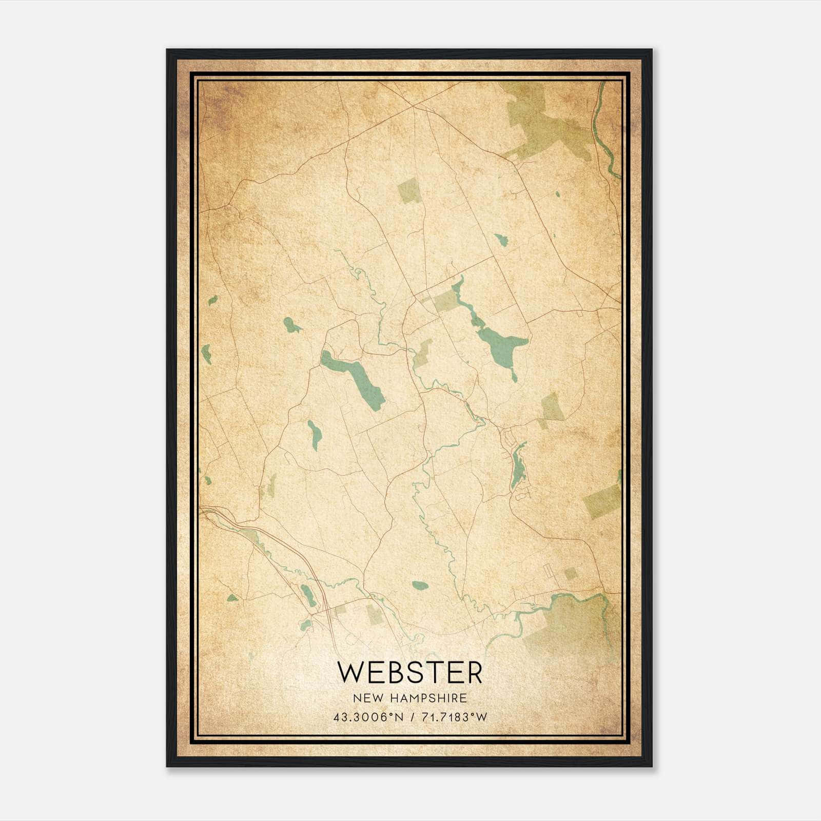Vintage Webster New Hampshire Map Poster, Webster NH City Road Wall Art ...