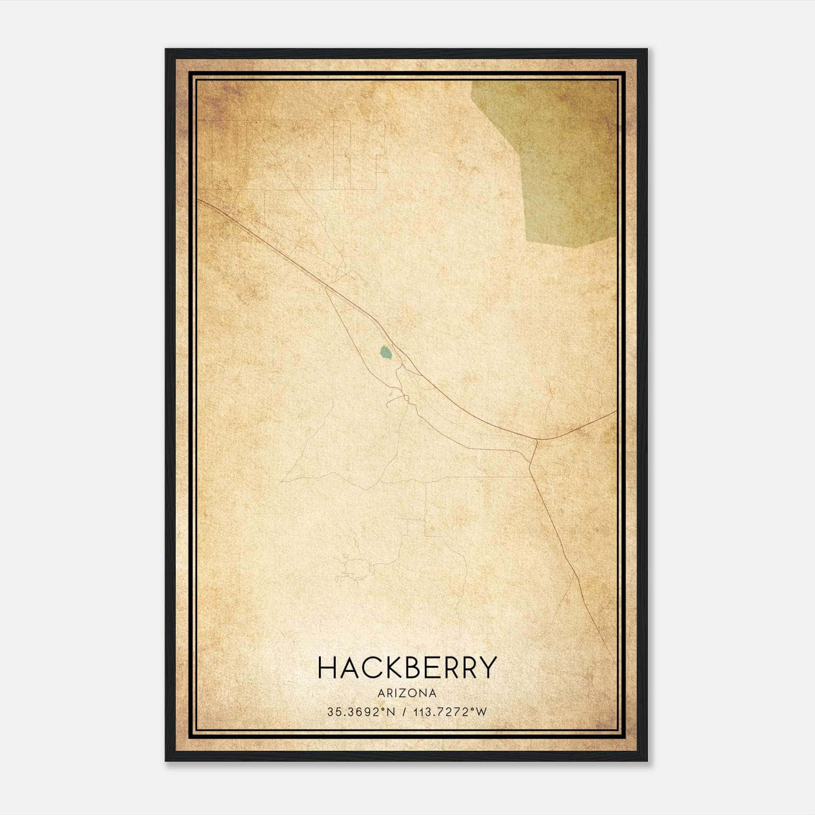 Vintage Hackberry Arizona Map Poster, Hackberry AZ City Road Wall Art ...