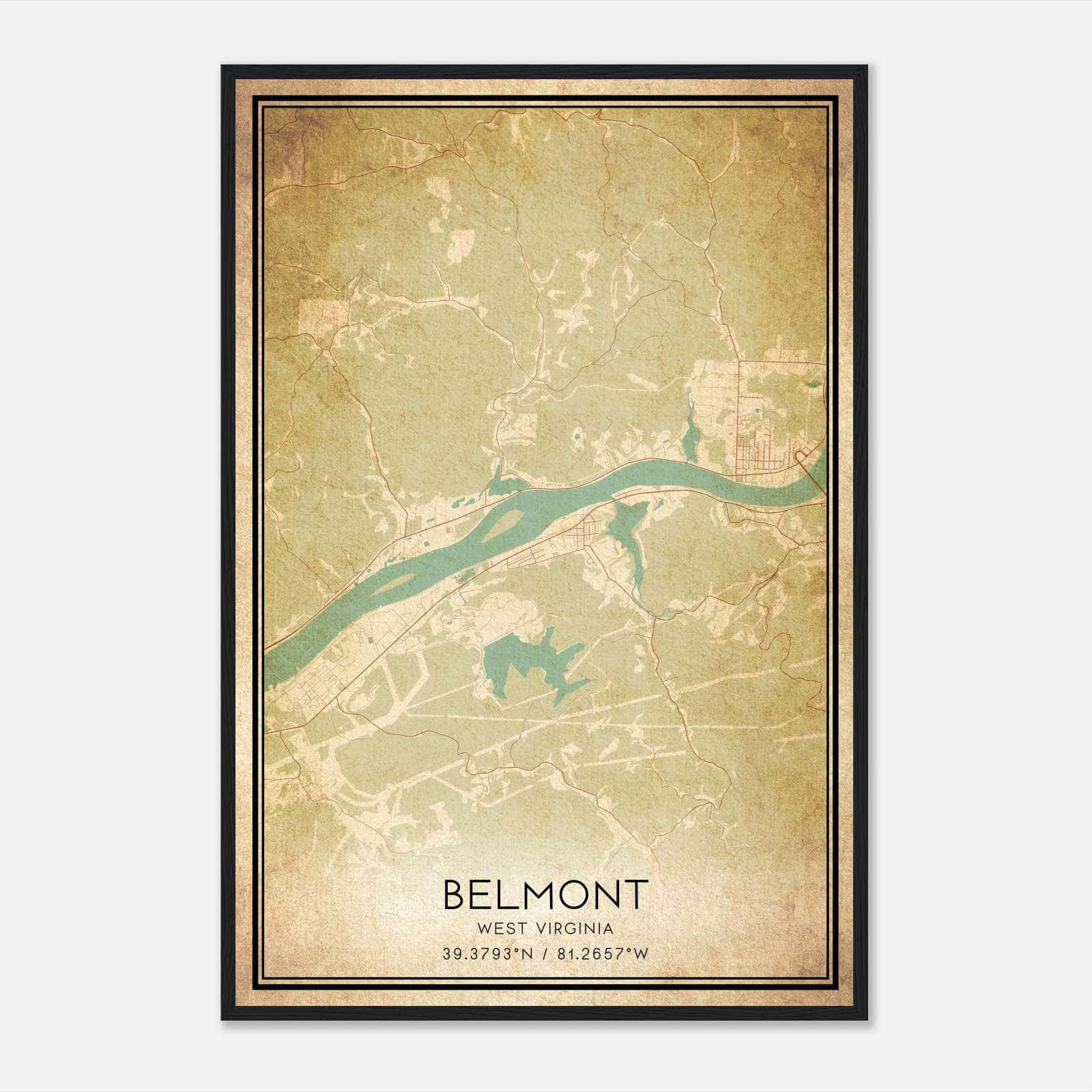 Vintage Belmont West Virginia Map Poster, Belmont WV City Road Wall Art ...