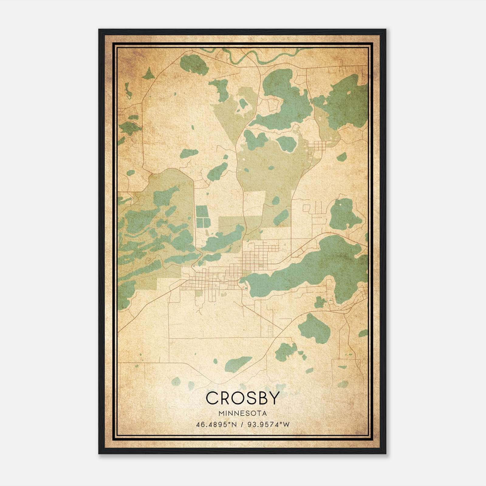 Vintage Crosby Minnesota Map Poster, Crosby MN City Road Wall Art Print - Custom Maps & Posters