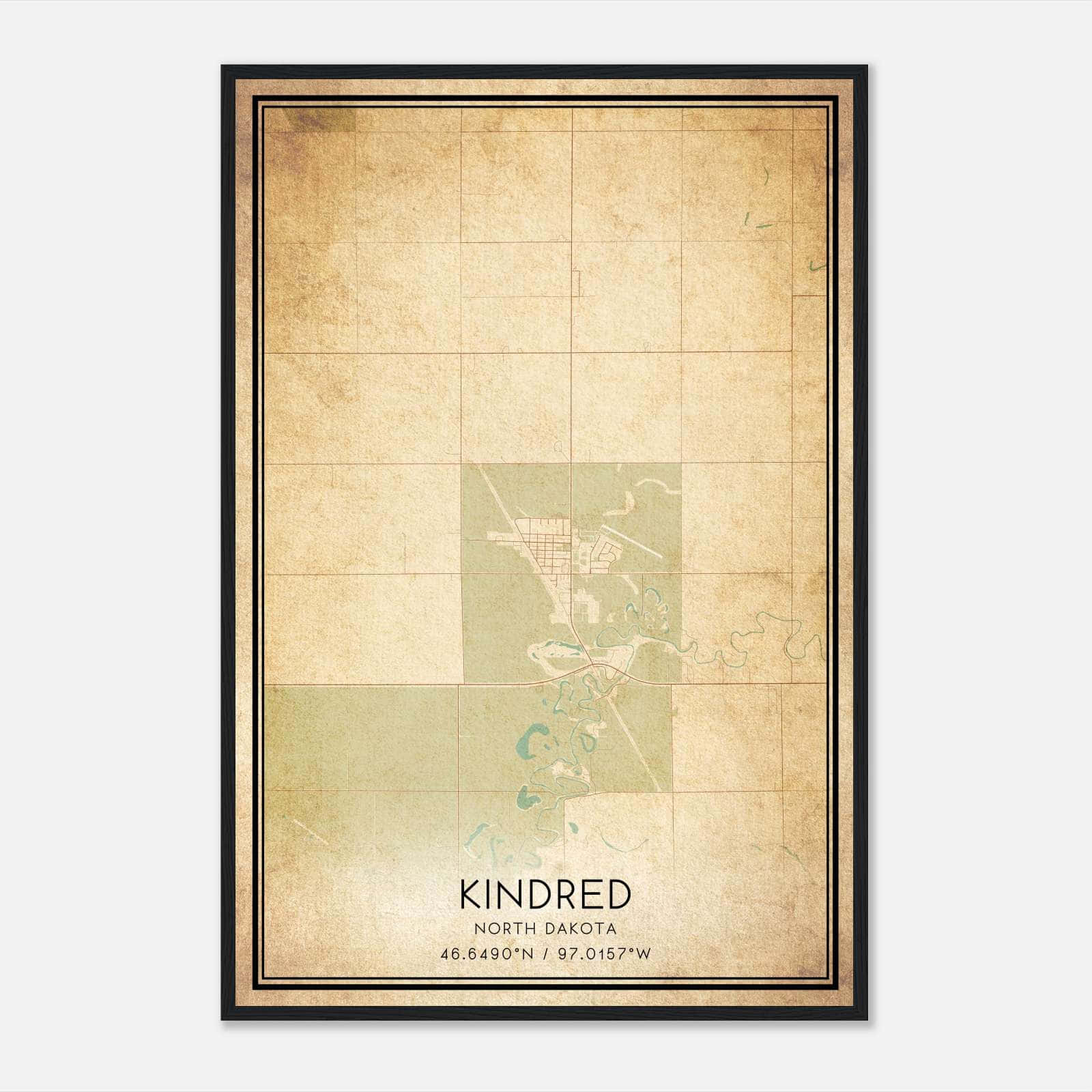 Vintage Kindred North Dakota Map Poster, Kindred ND City Road Wall Art ...