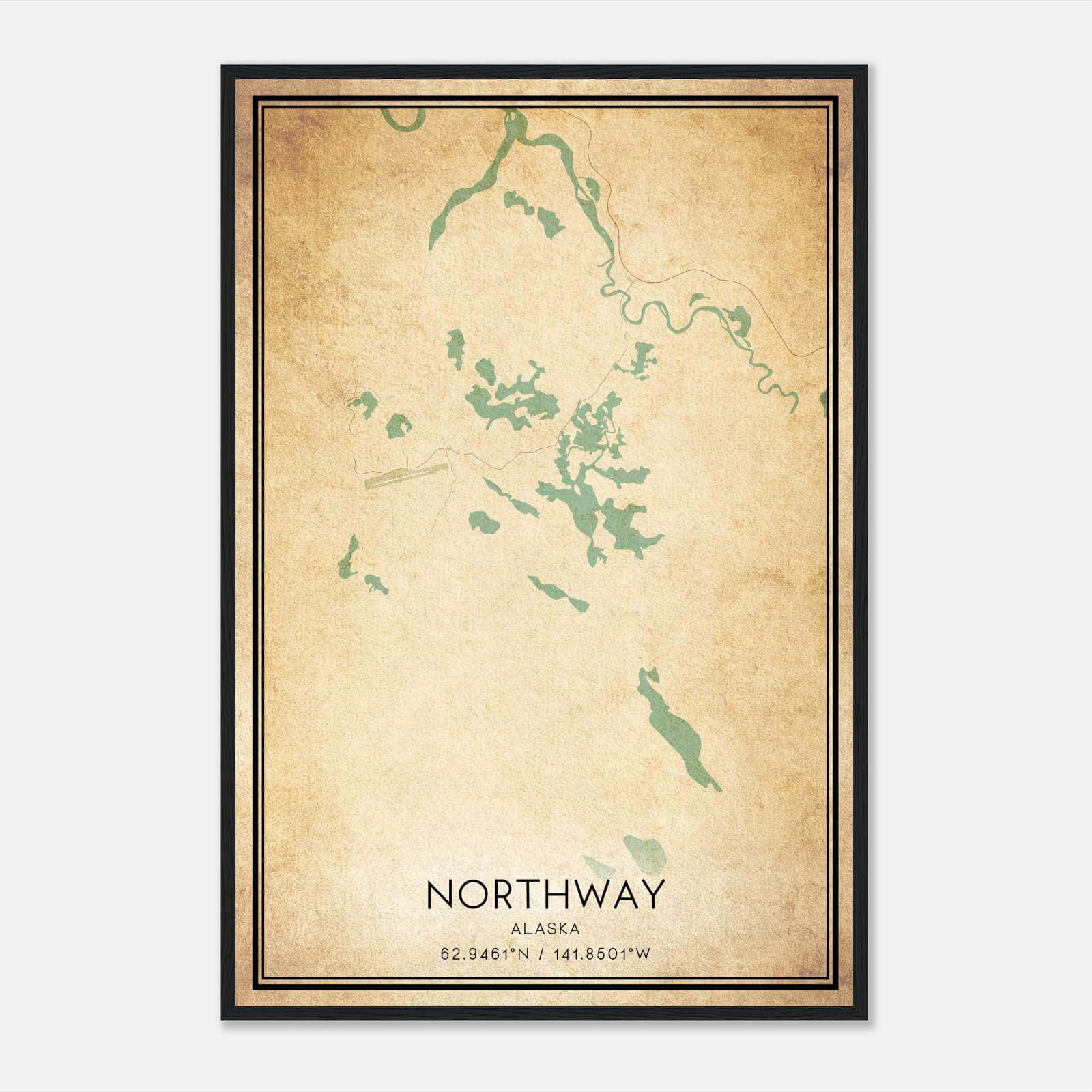 Vintage Northway Alaska Map Poster, Northway AK City Road Wall Art ...