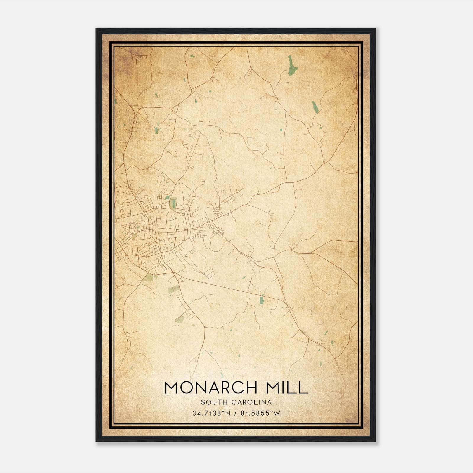 Vintage Monarch Mill South Carolina Map Poster, Monarch Mill SC City ...
