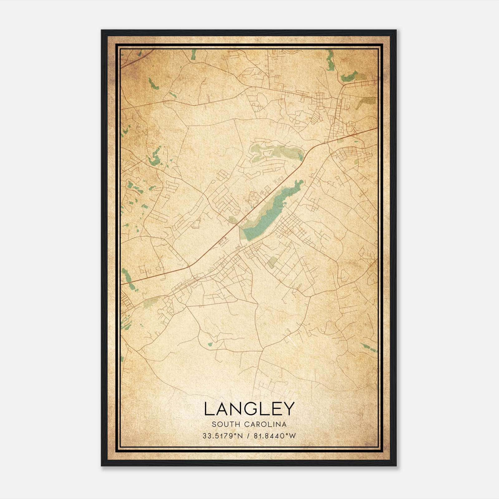 Vintage Langley South Carolina Map Poster, Langley SC City Road Wall ...
