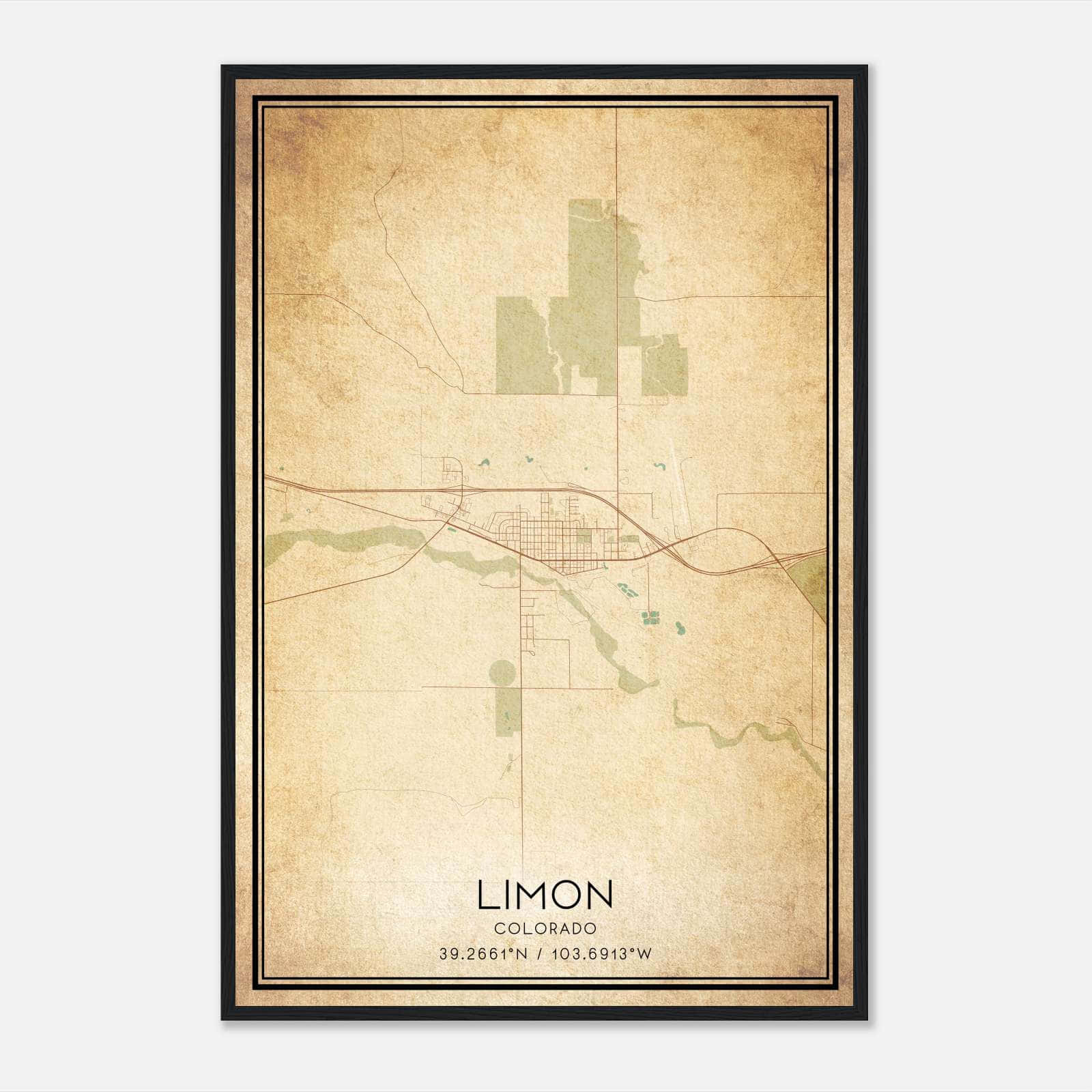 Vintage Limon Colorado Map Poster, Limon CO City Road Wall Art Print ...