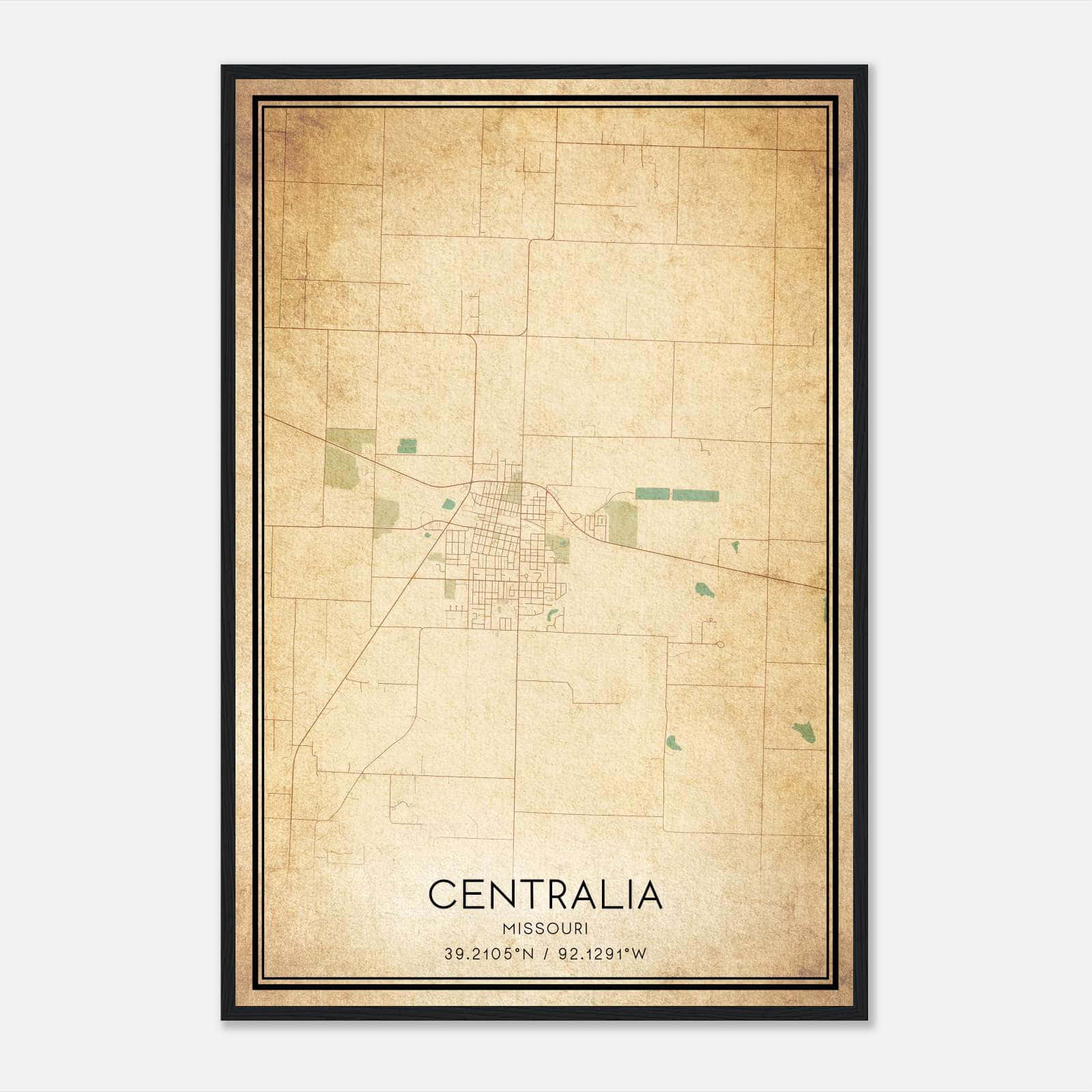 Vintage Centralia Missouri Map Poster, Centralia MO City Road Wall Art ...