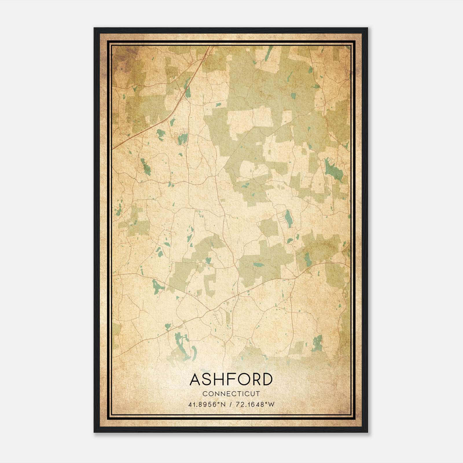 Vintage Ashford Connecticut Map Poster, Ashford CT City Road Wall Art ...