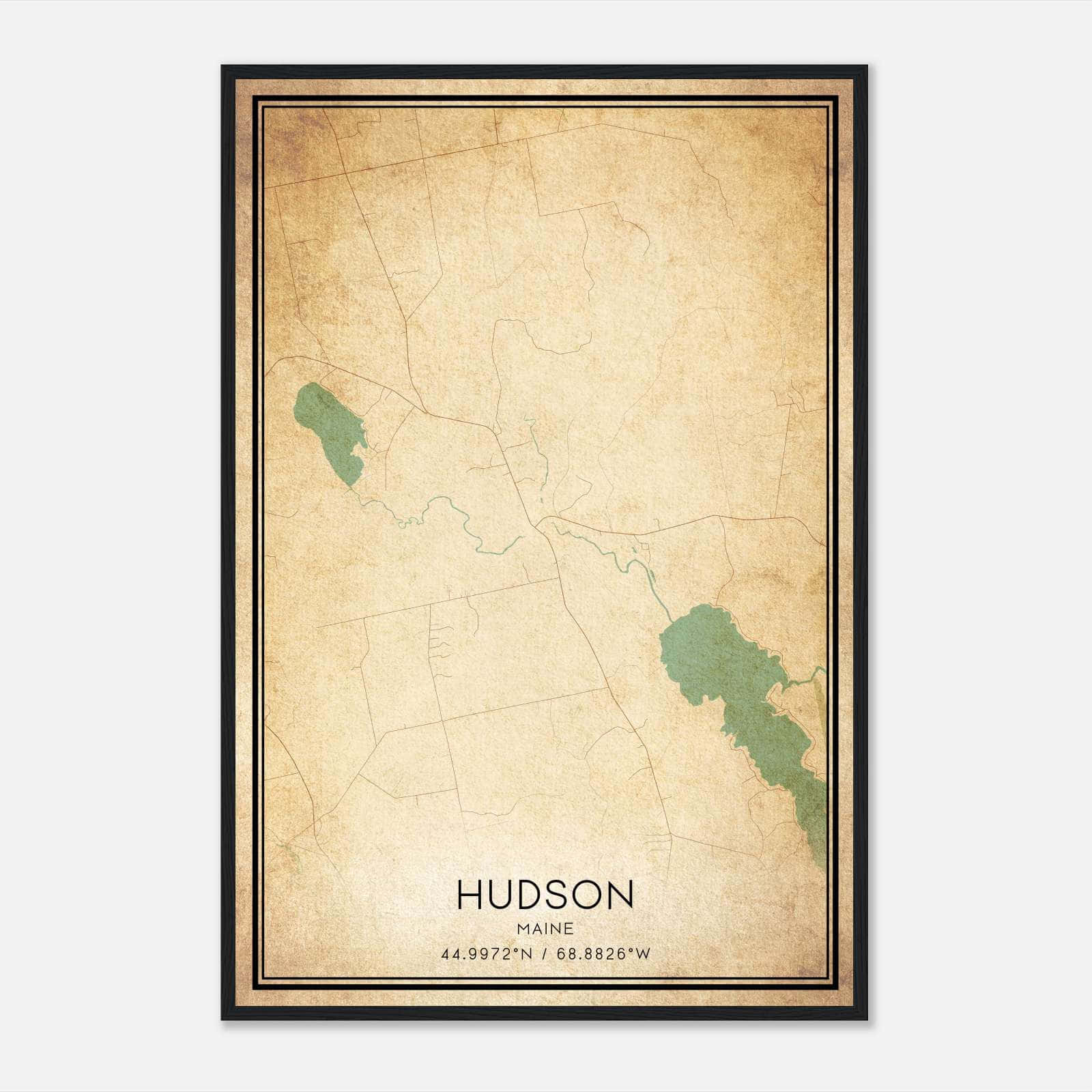 Vintage Hudson Maine Map Poster, Hudson ME City Road Wall Art Print ...