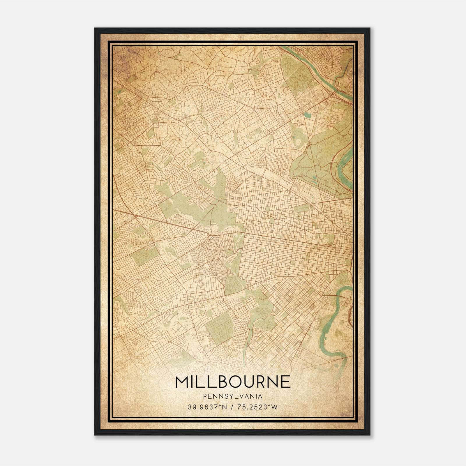 Vintage Millbourne Pennsylvania Map Poster, Millbourne PA City Road ...