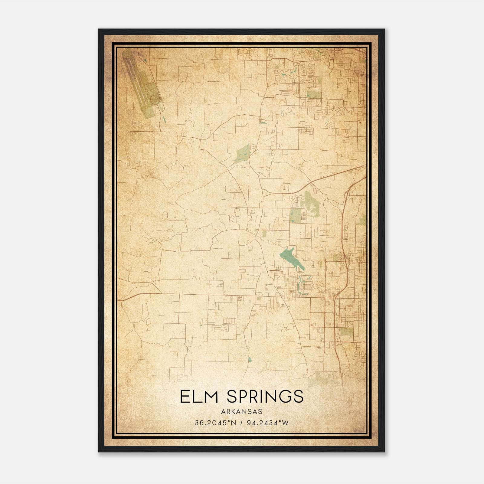 Vintage Elm Springs Arkansas Map Poster, Elm Springs AR City Road Wall ...
