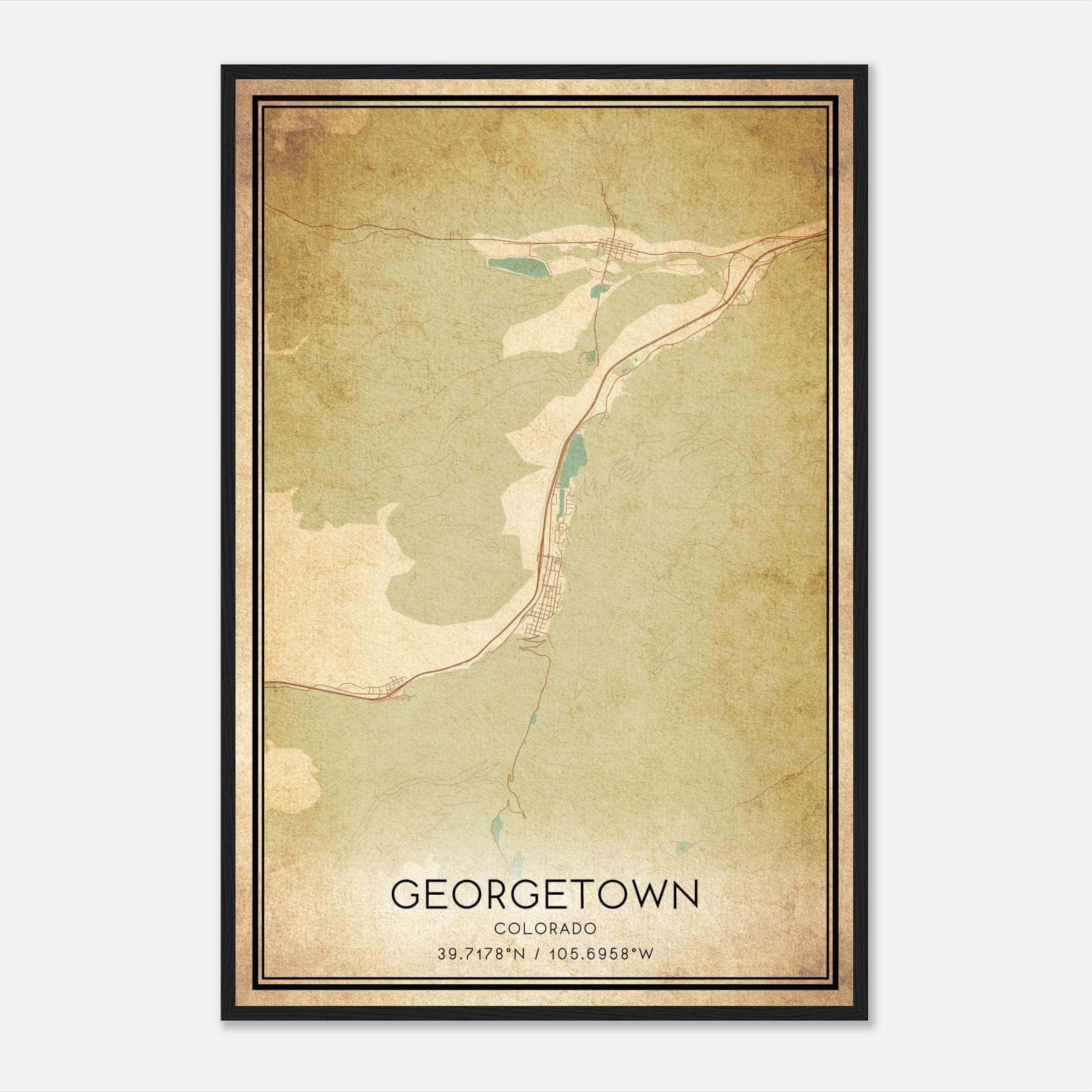 Vintage Georgetown Colorado Map Poster, Georgetown CO City Road Wall ...