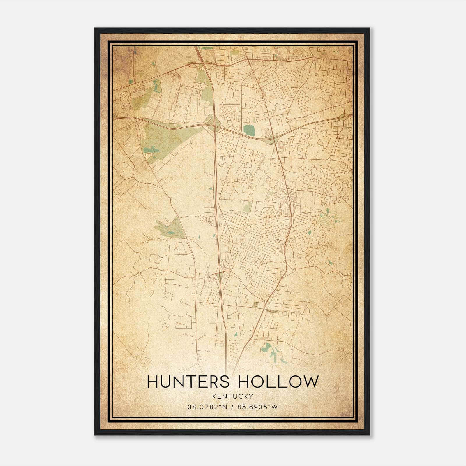 Vintage Hunters Hollow Kentucky Map Poster, Hunters Hollow KY City Road ...