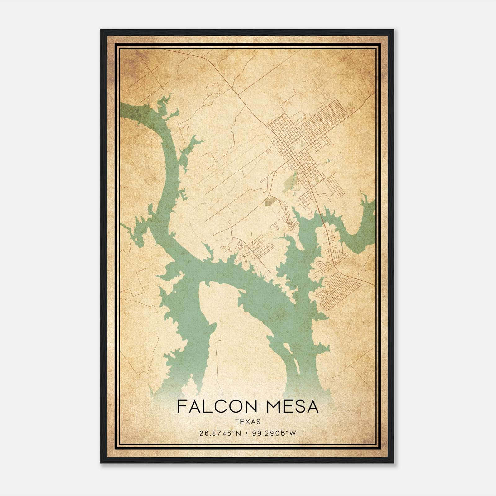 Vintage Falcon Mesa Texas Map Poster, Falcon Mesa TX City Road Wall Art ...