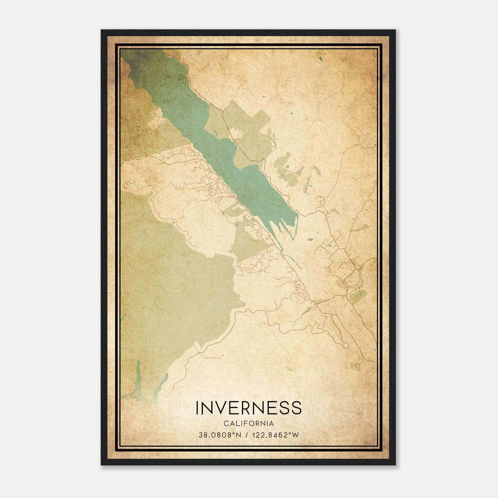 Vintage Inverness California Map Poster, Inverness CA City Road Wall ...