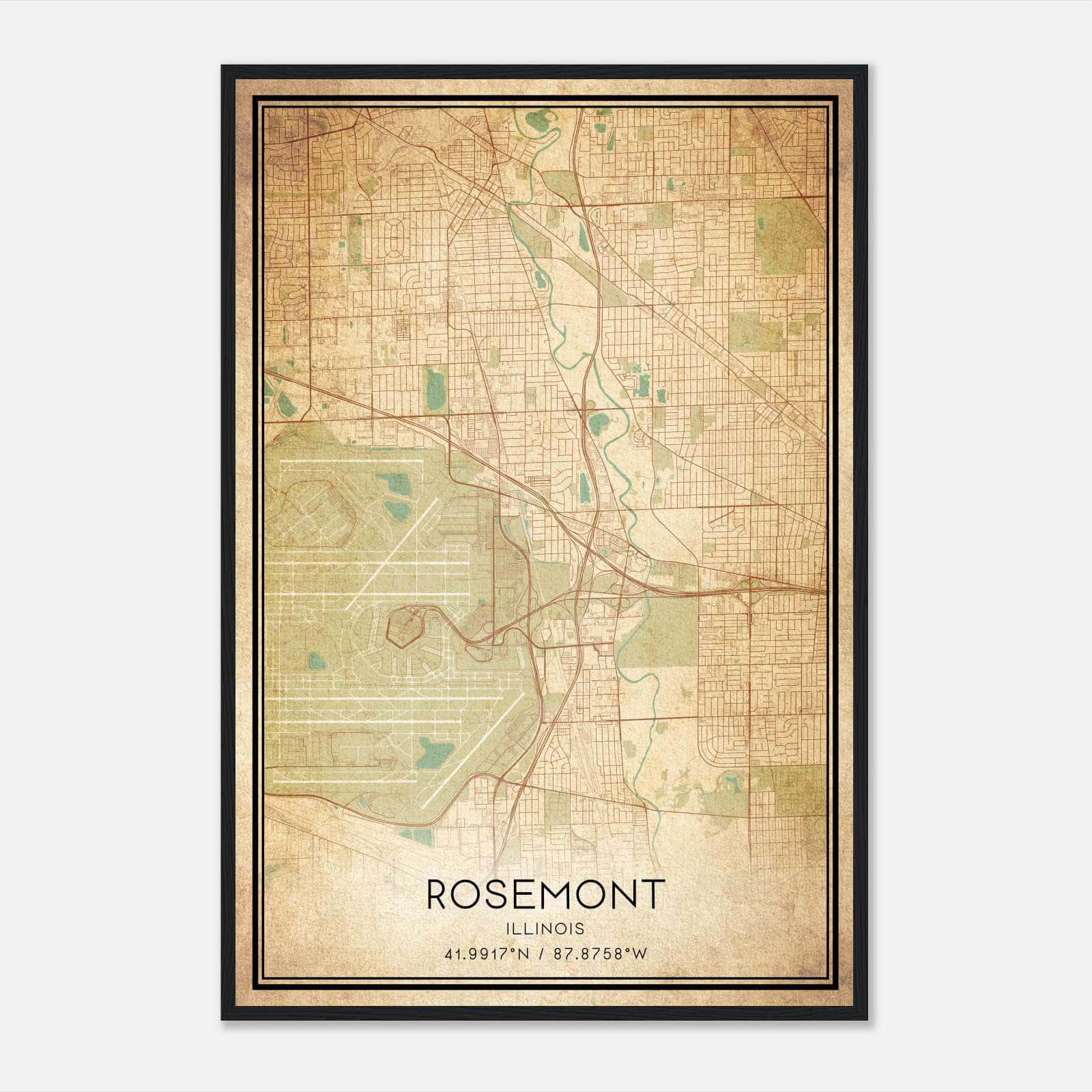 Vintage Rosemont Illinois Map Poster, Rosemont IL City Road Wall Art ...
