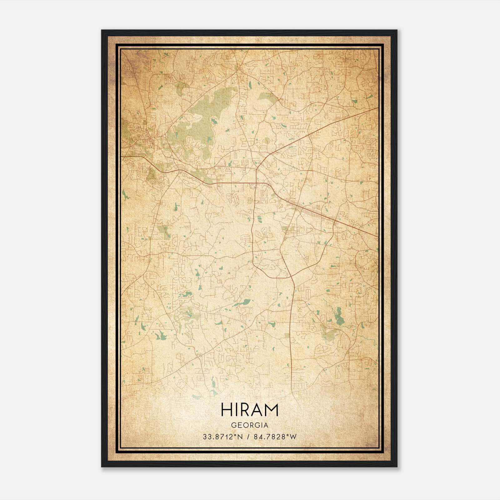 Vintage Hiram Georgia Map Poster, Hiram GA City Road Wall Art Print ...