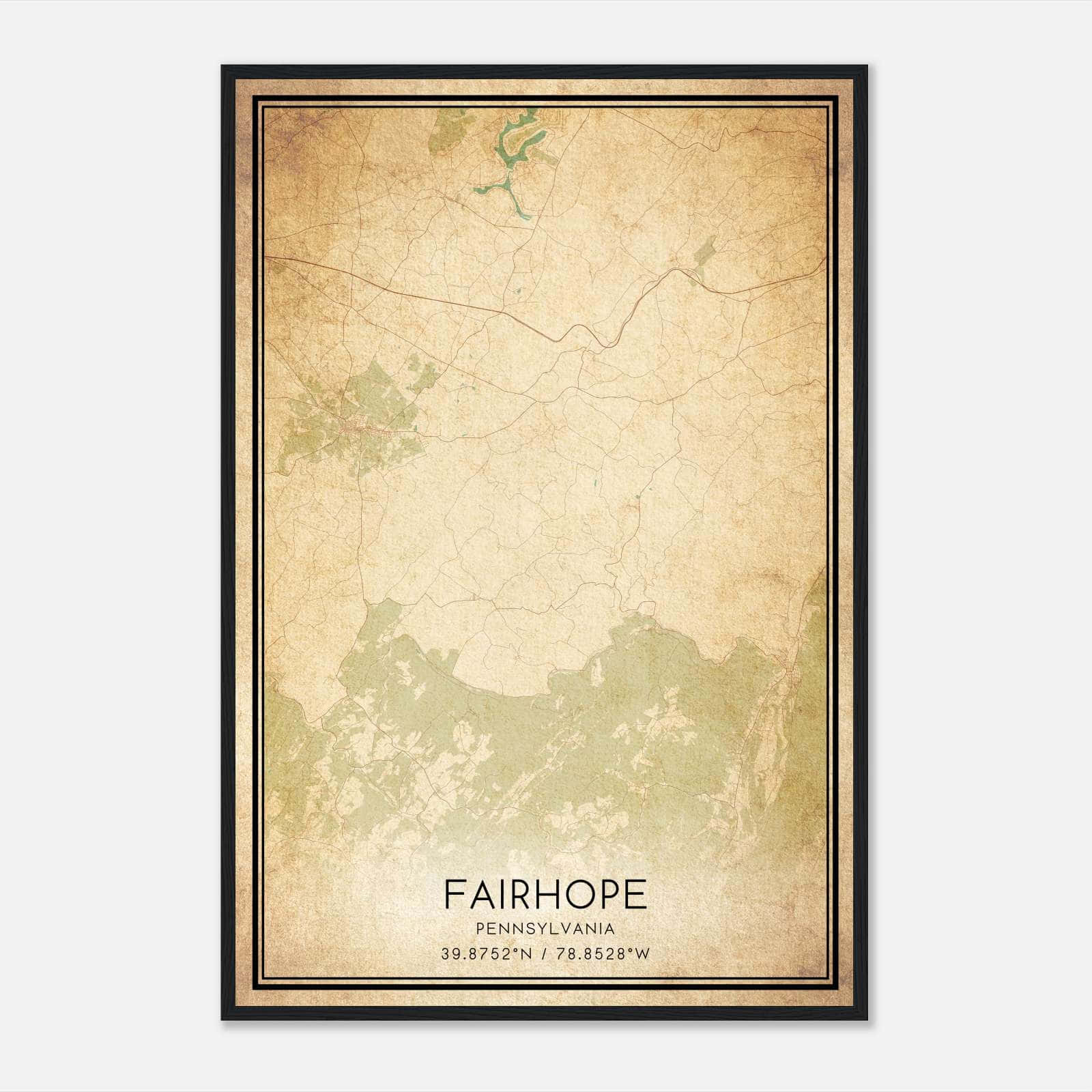 Vintage Fairhope Pennsylvania Map Poster, Fairhope PA City Road Wall ...