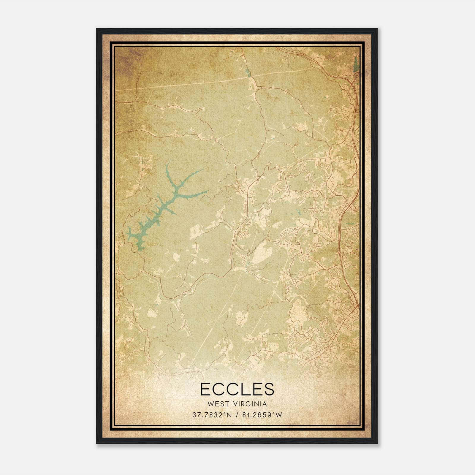 Vintage Eccles West Virginia Map Poster, Eccles WV City Road Wall Art ...