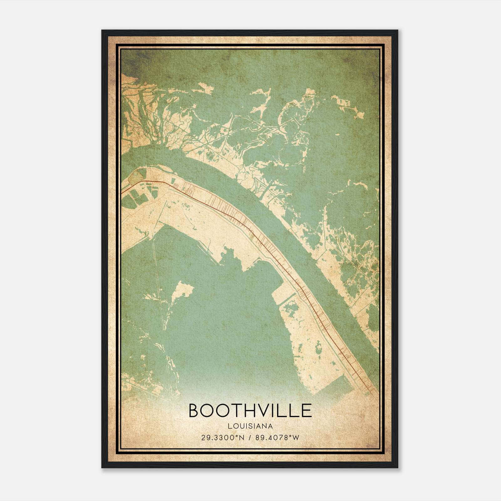 Vintage Boothville Louisiana Map Poster, Boothville LA City Road Wall ...