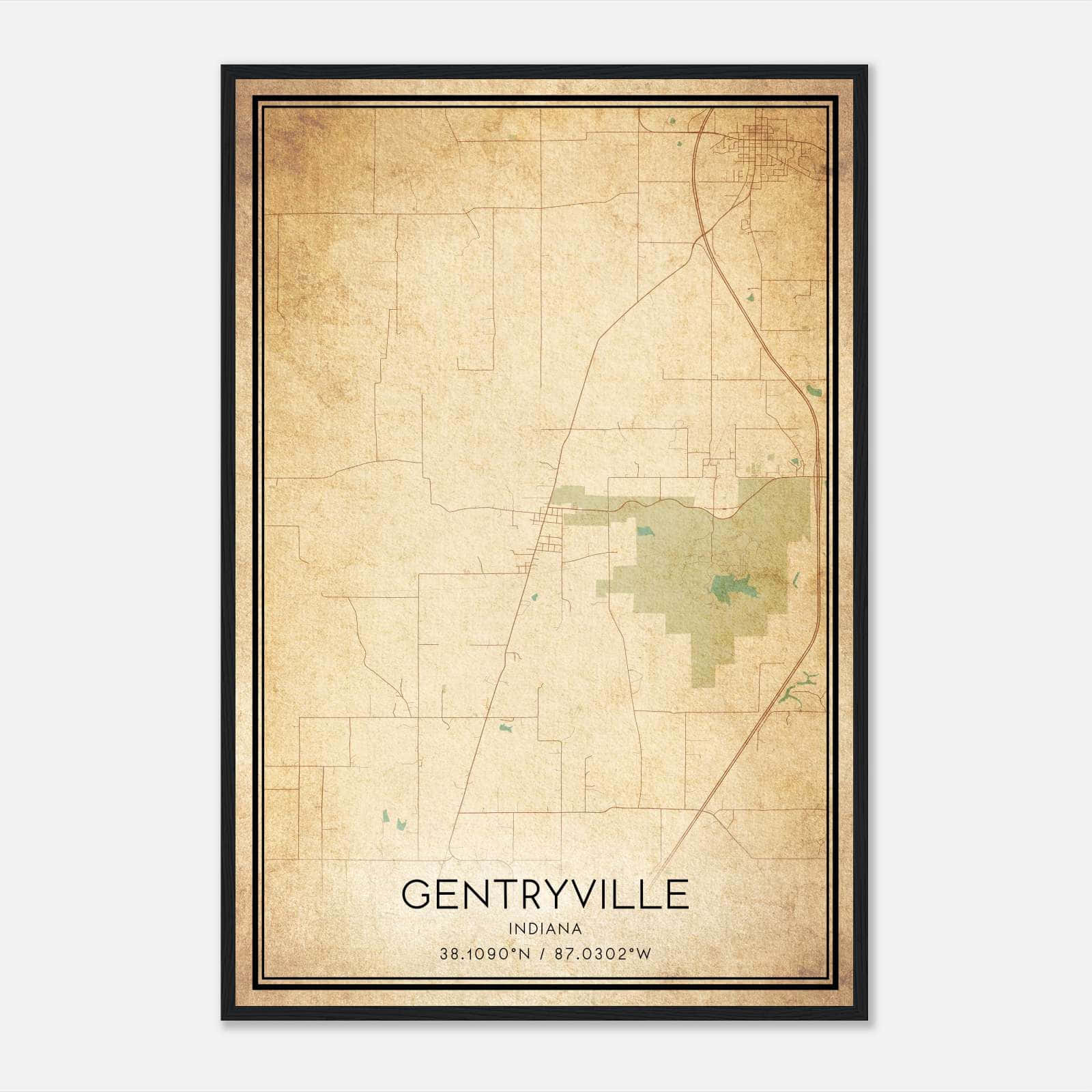 Vintage Gentryville Indiana Map Poster, Gentryville IN City Road Wall ...