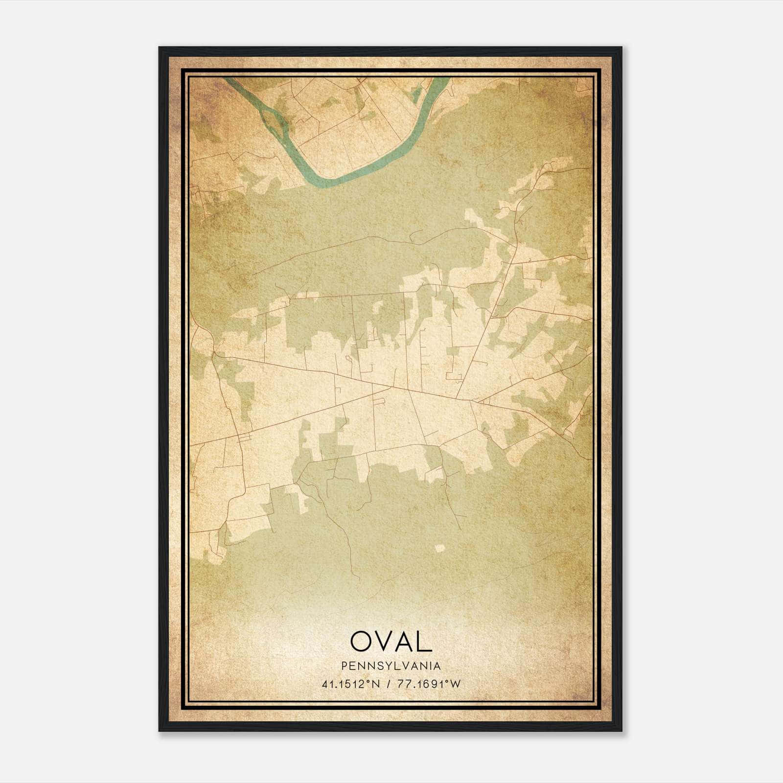 Vintage Oval Pennsylvania Map Poster, Oval PA City Road Wall Art Print ...