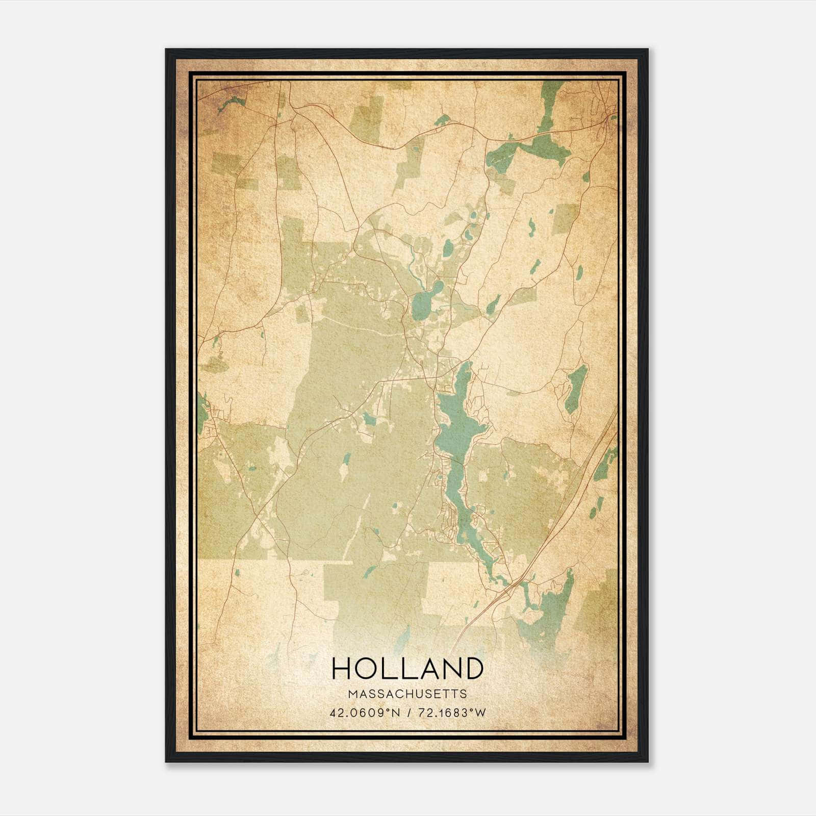Vintage Holland Massachusetts Map Poster, Holland MA City Road Wall Art ...
