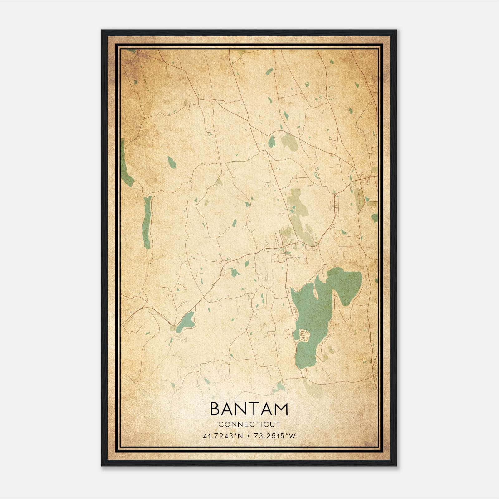 Vintage Bantam Connecticut Map Poster, Bantam CT City Road Wall Art ...
