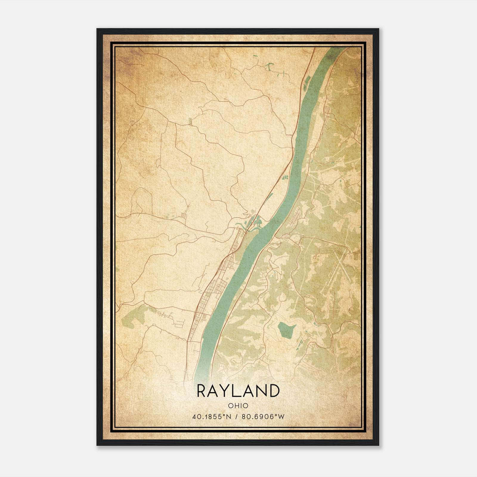 Vintage Rayland Ohio Map Poster, Rayland OH City Road Wall Art Print ...