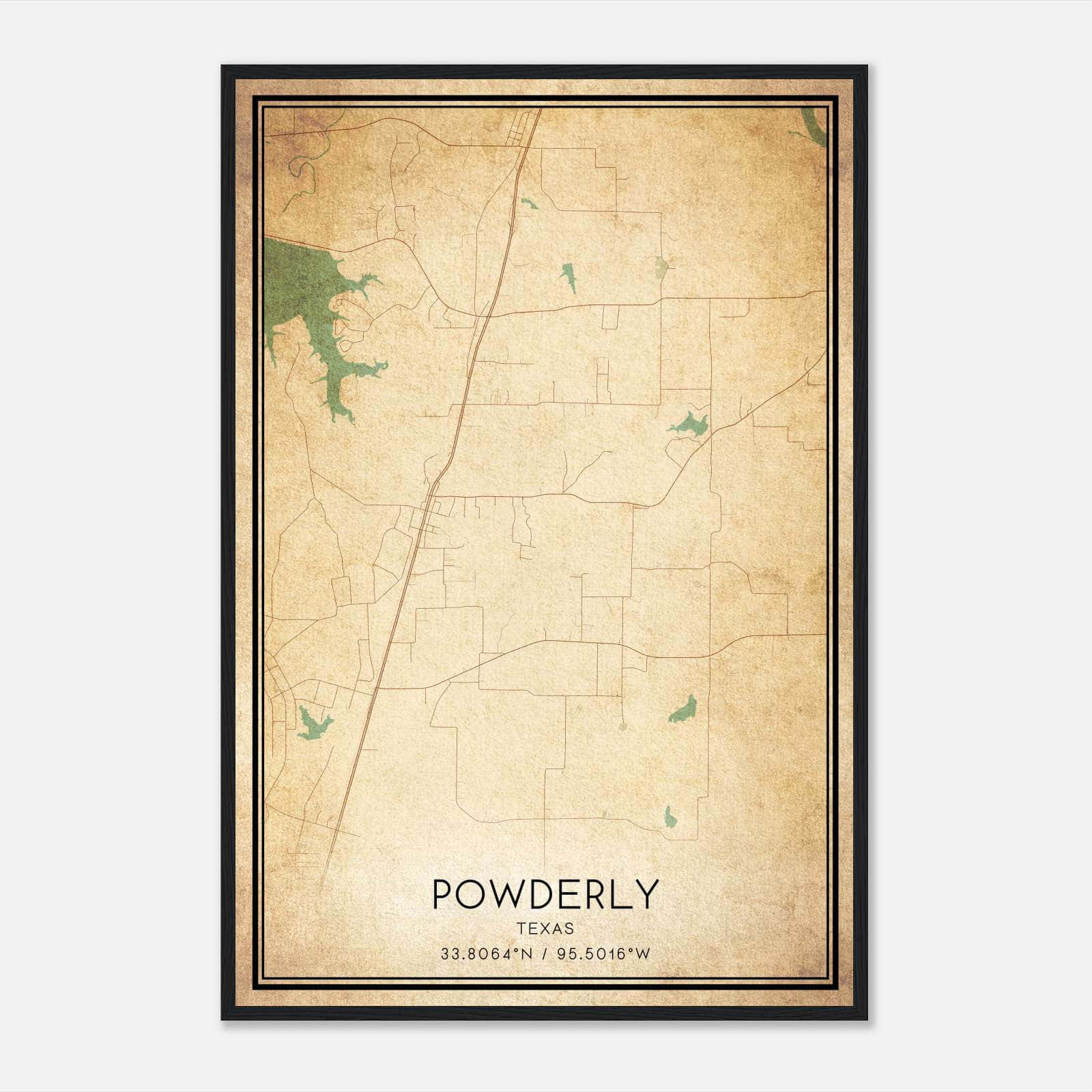 Vintage Powderly Texas Map Poster, Powderly TX City Road Wall Art Print ...