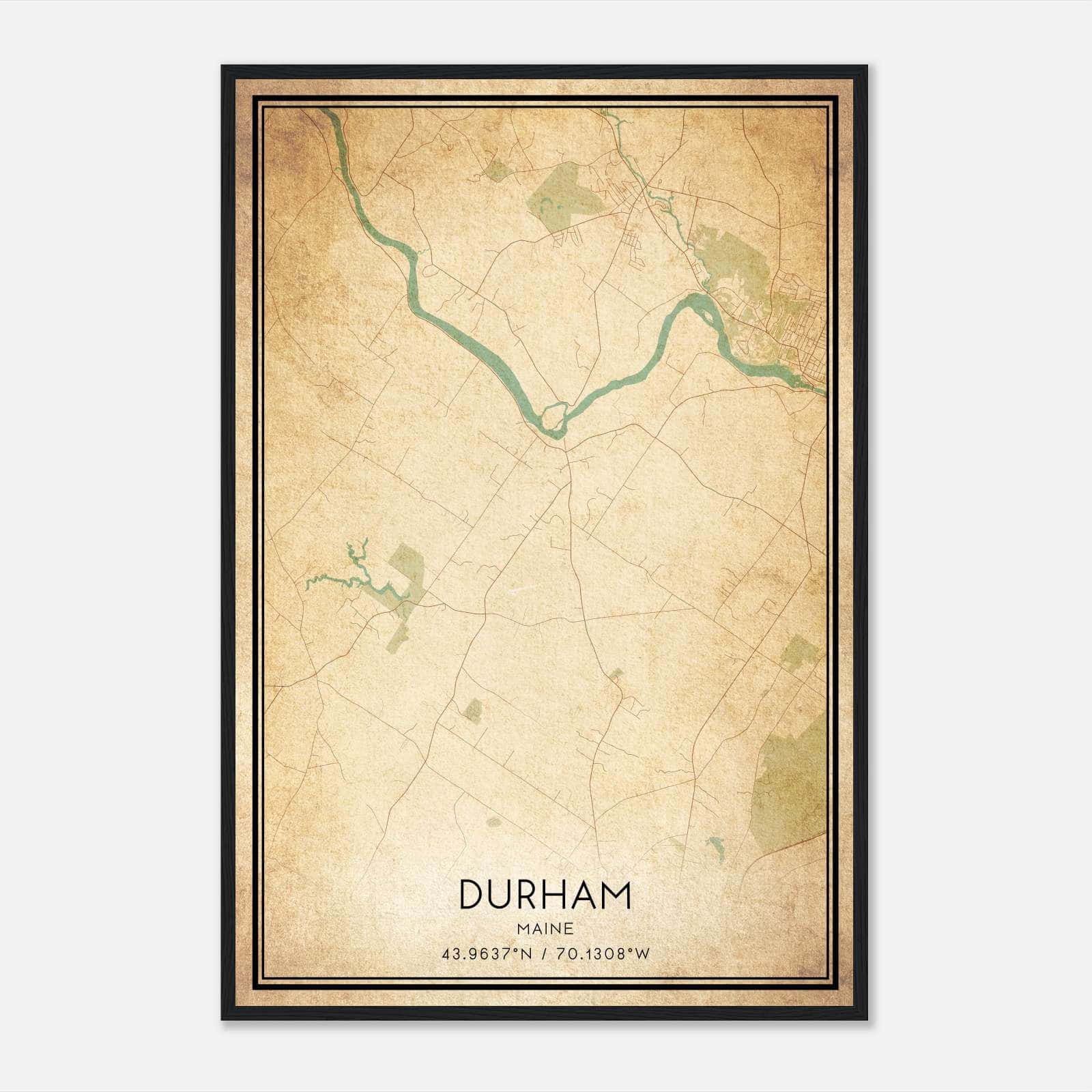 Vintage Durham Maine Map Poster, Durham ME City Road Wall Art Print ...
