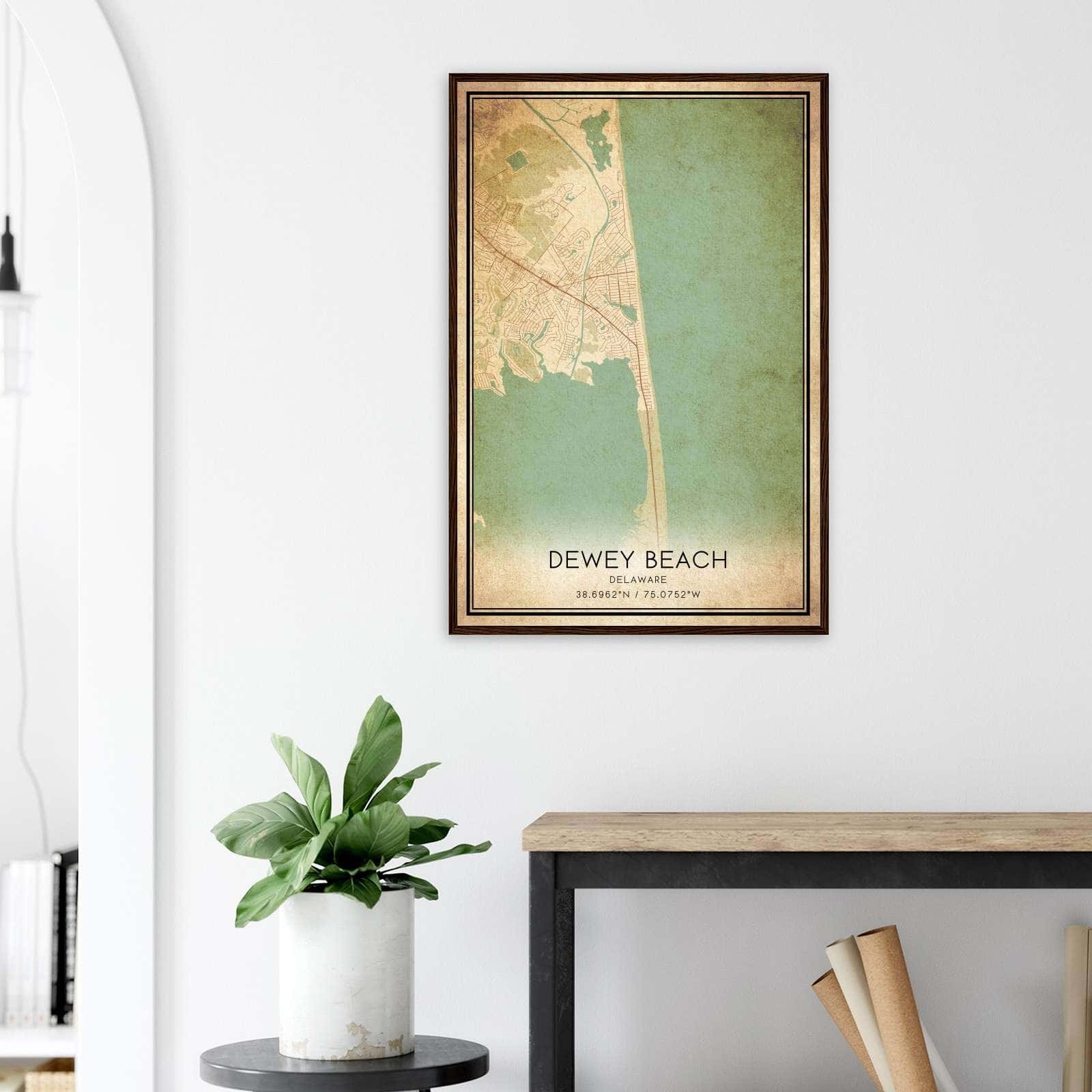 Vintage Dewey Beach Delaware Map Poster, Dewey Beach DE City Road Wall ...
