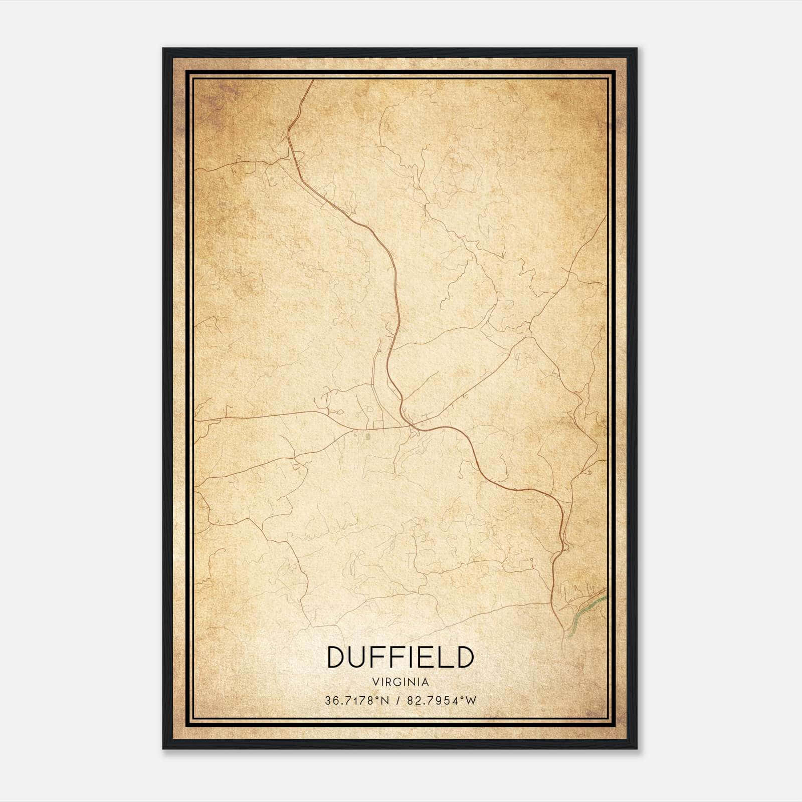 Vintage Duffield Virginia Map Poster, Duffield VA City Road Wall Art ...