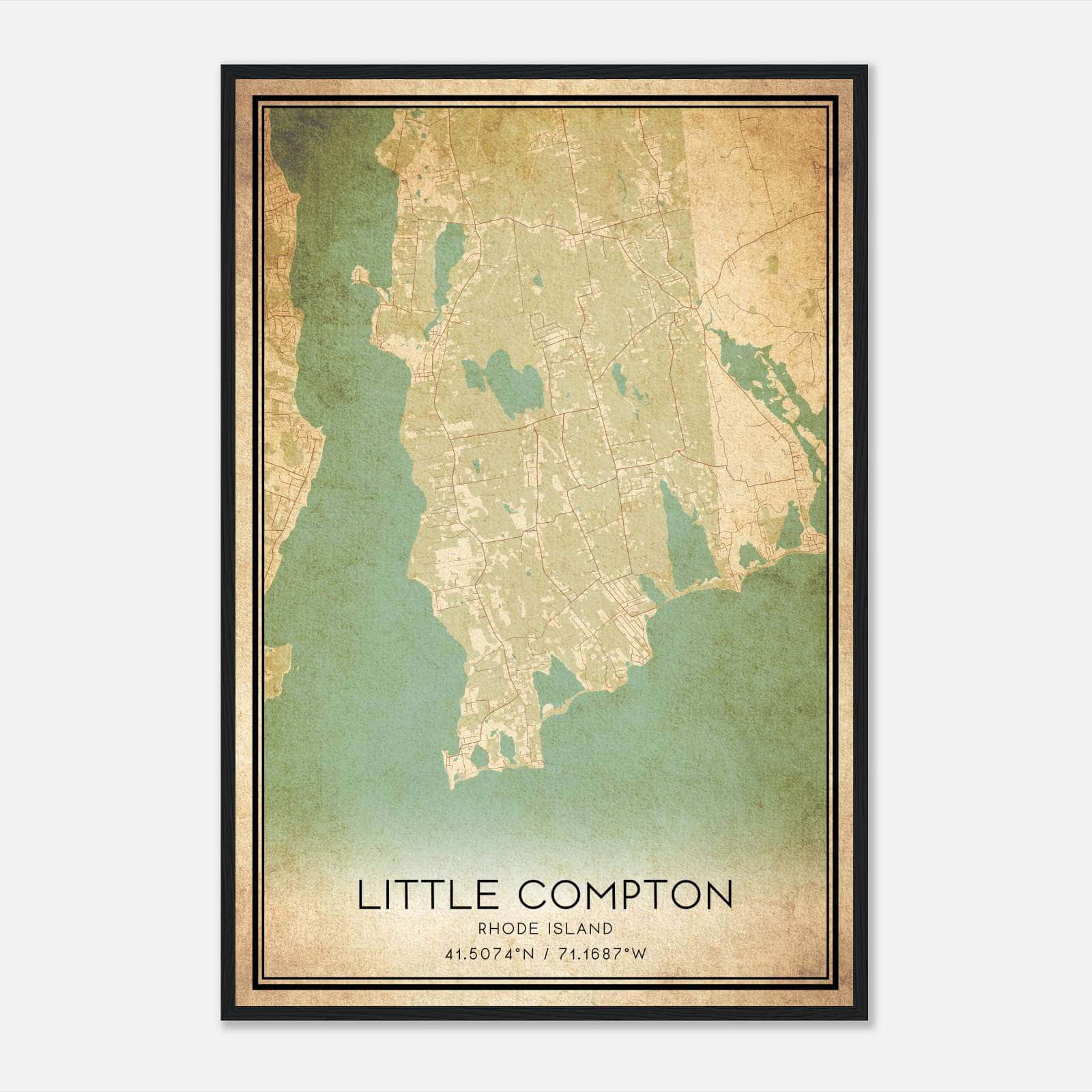 Vintage Little Compton Rhode Island Map Poster, Little Compton RI City ...