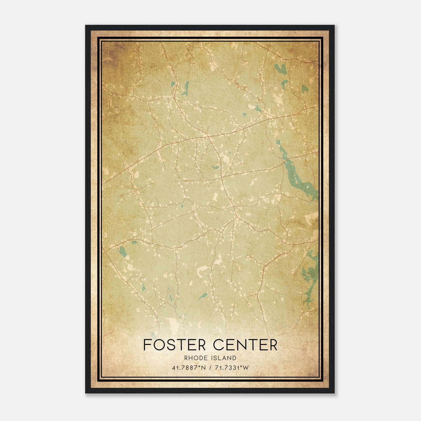 Vintage Foster Center Rhode Island Map Poster, Foster Center RI City ...
