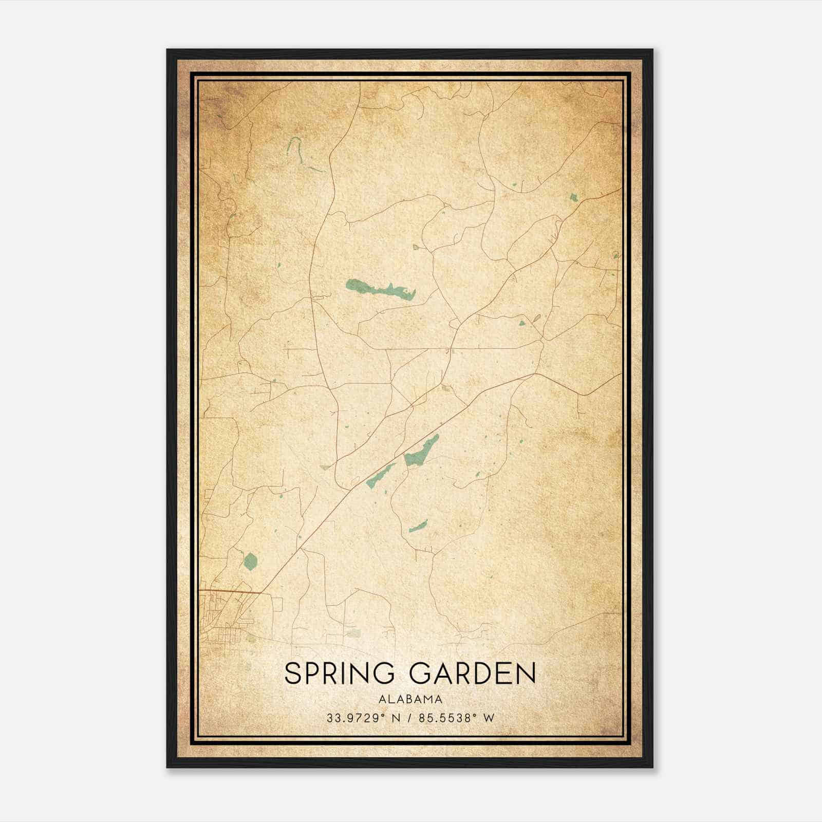 Vintage Spring Garden Alabama Map Poster, Spring Garden AL City Road ...