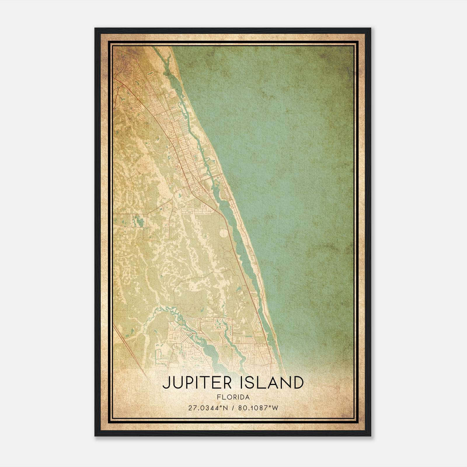 Vintage Jupiter Island Florida Map Poster, Jupiter Island FL City Road ...