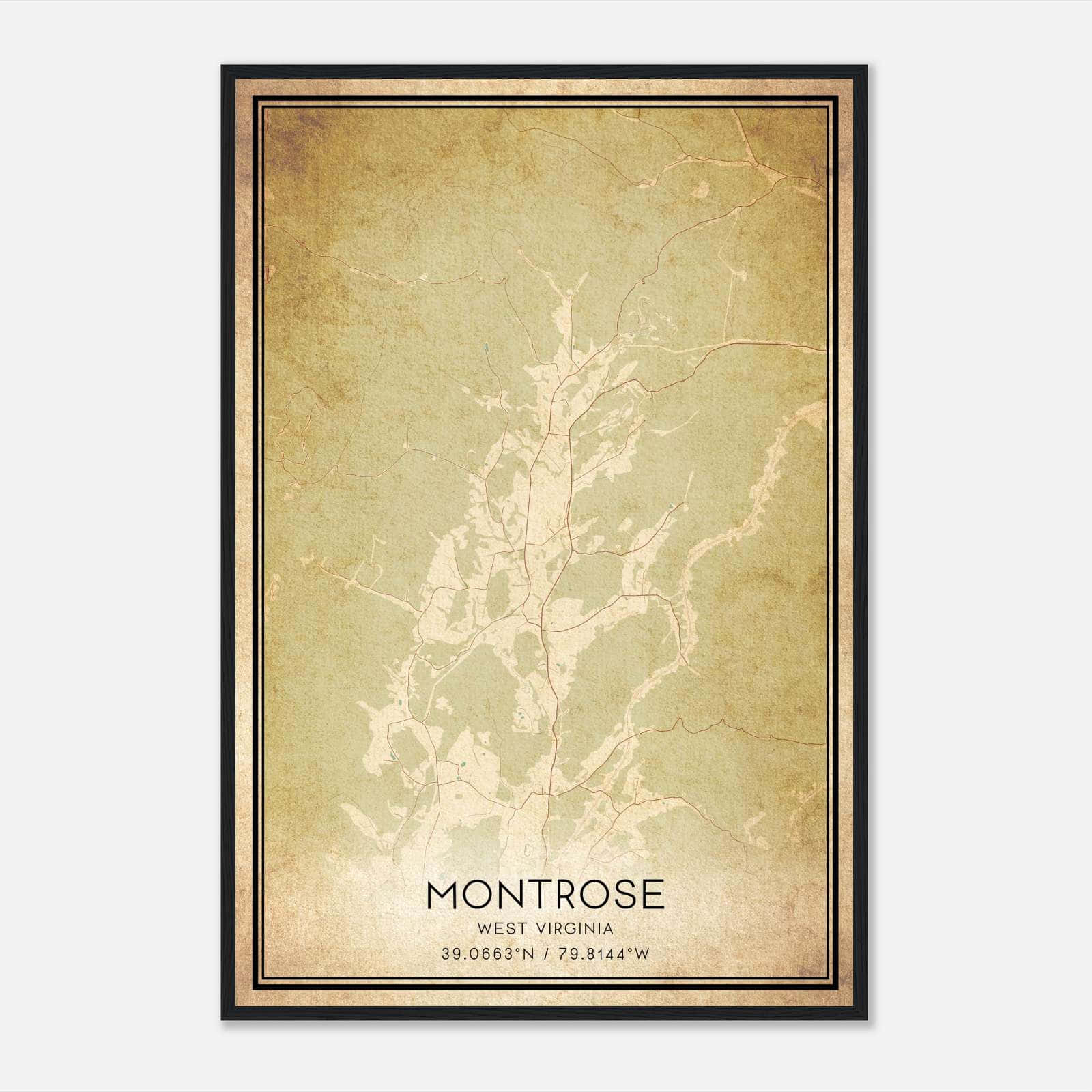 Vintage Montrose West Virginia Map Poster, Montrose WV City Road Wall ...