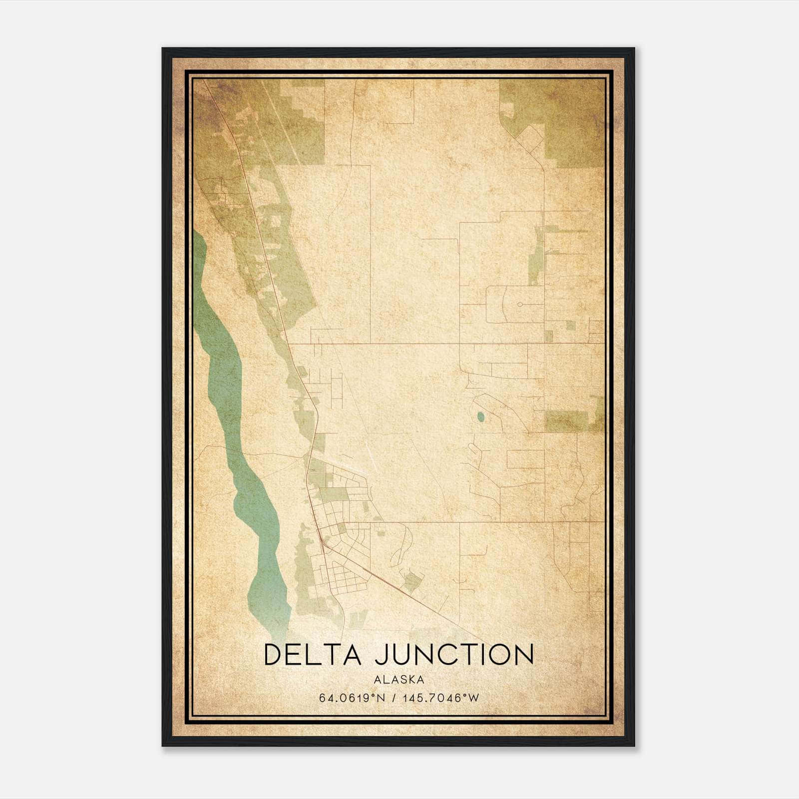 Vintage Delta Junction Alaska Map Poster, Delta Junction AK City Road ...