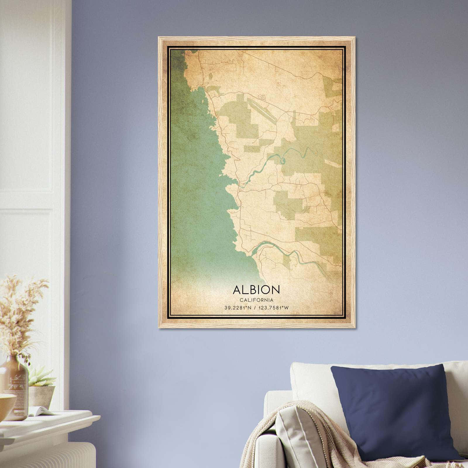 Vintage Albion California Map Poster, Albion CA City Road Wall Art ...