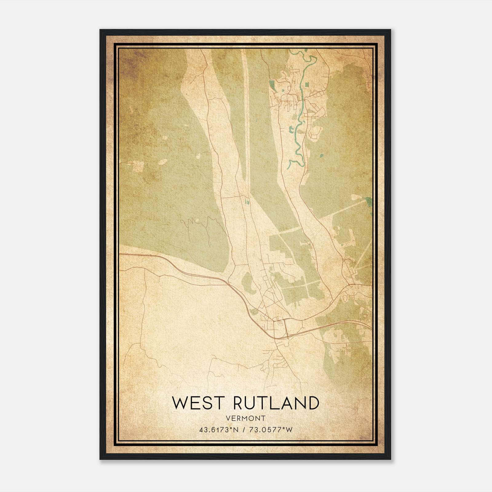 Vintage West Rutland Vermont Map Poster, West Rutland VT City Road Wall ...