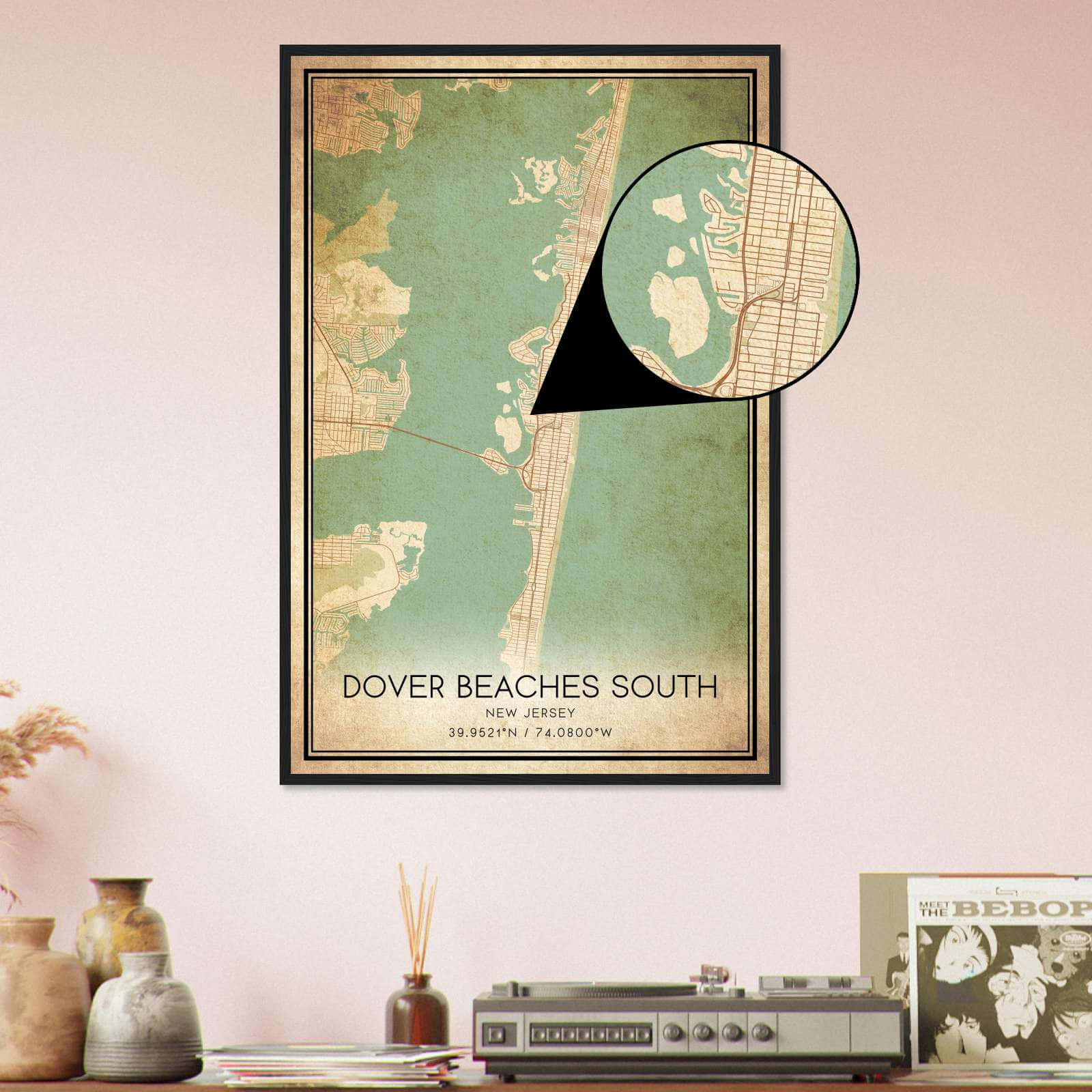 Vintage Dover Beaches South New Jersey Map Poster, Dover Beaches South ...