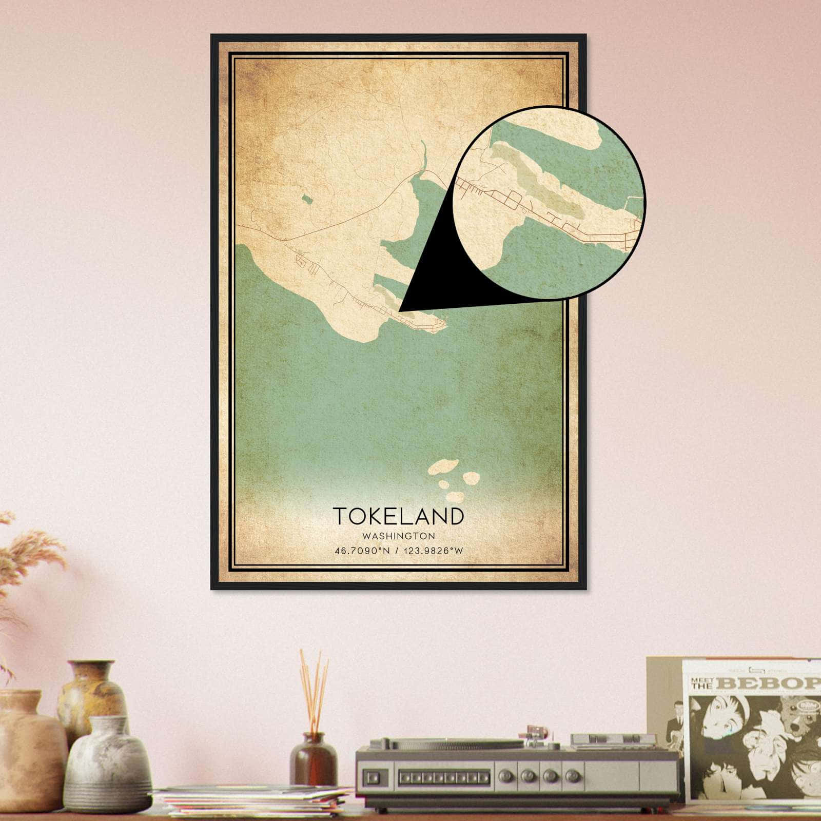Vintage Tokeland Washington Map Poster, Tokeland WA City Road Wall Art ...