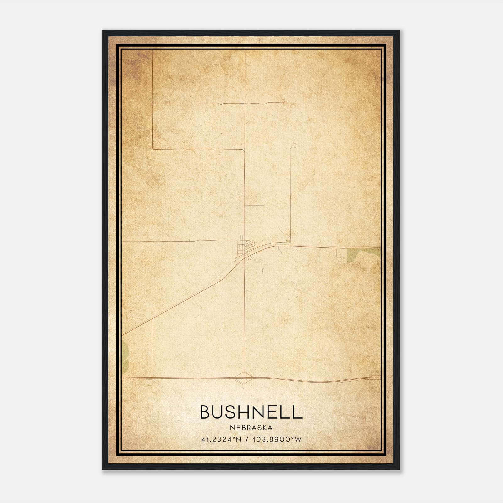Vintage Bushnell Nebraska Map Poster, Bushnell NE City Road Wall Art ...