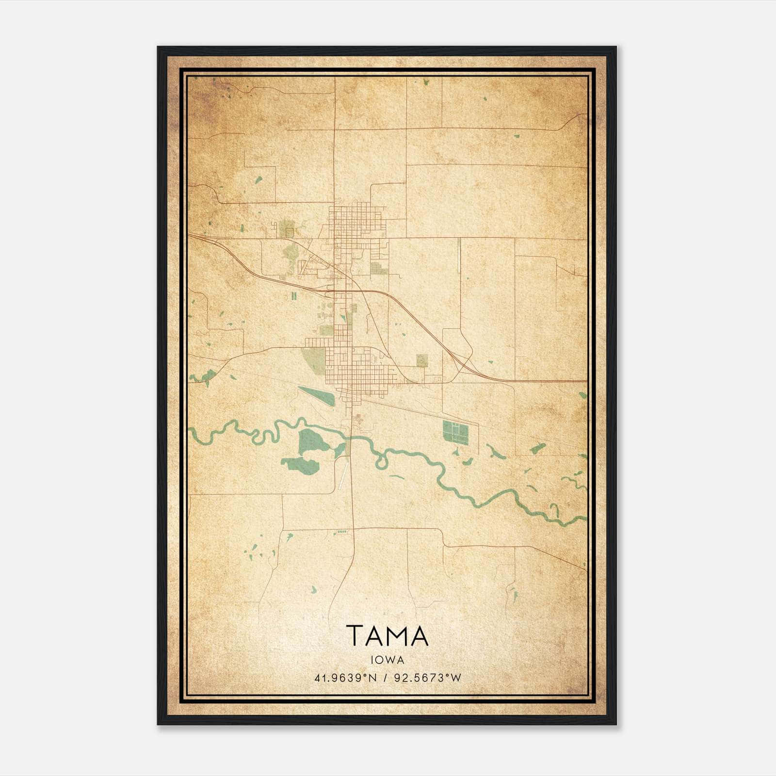 Vintage Tama Iowa Map Poster, Tama IA City Road Wall Art Print - Custom ...